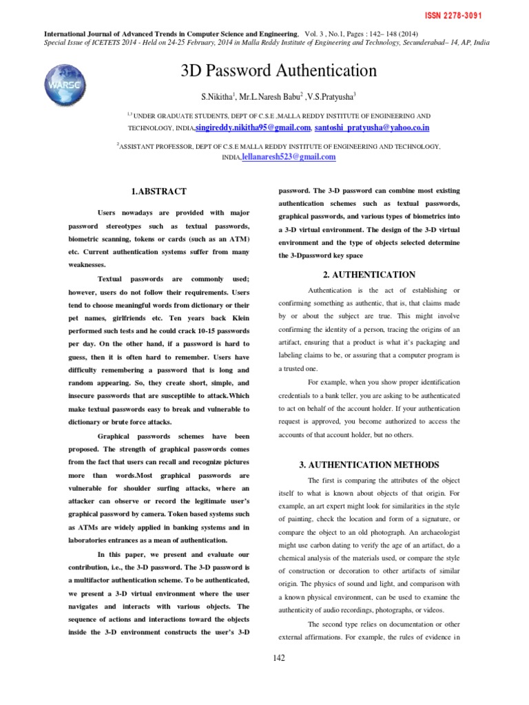3D Password Authentication: 1.abstract | PDF | Authentication | Password