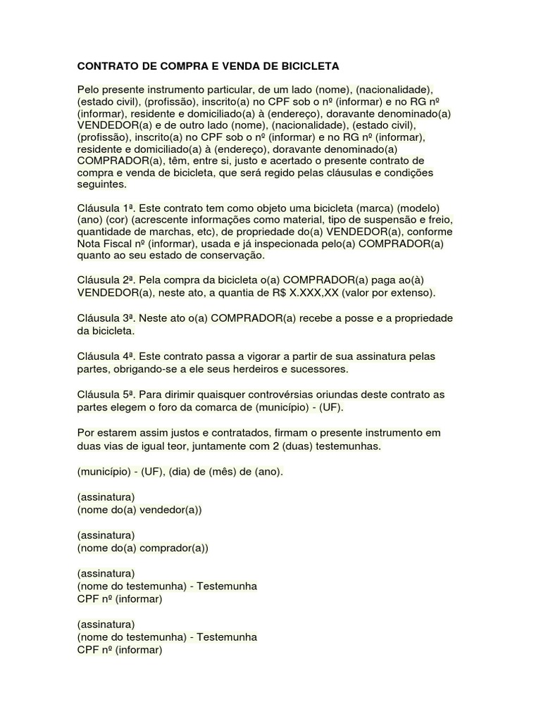Contrato de Compra e Venda de Bicicleta | PDF