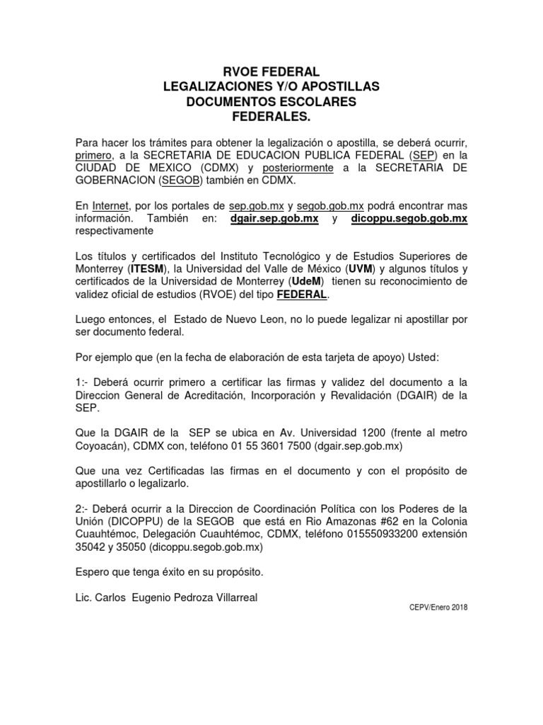 RVOE FEDERAL - para El Titulo | PDF