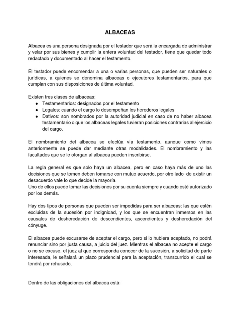 Albaceas | PDF | Voluntad y testamento | Albacea