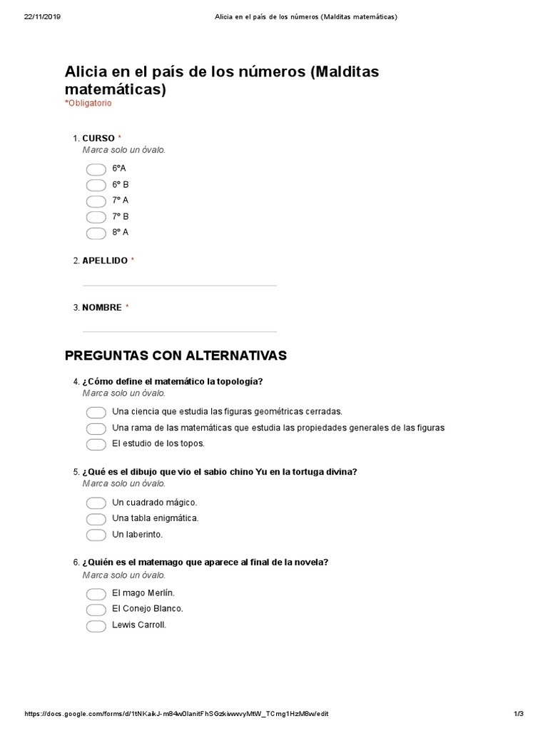 Prueba Alicia en El Pais de Los Numeros | PDF | Las aventuras de Alicia ...