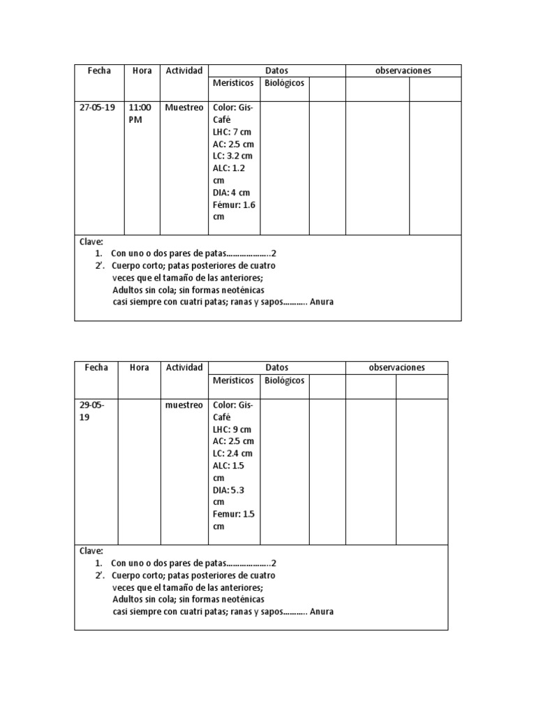 Tablas Claves de Sapos en Veracruz | PDF | Rana | Vertebrados