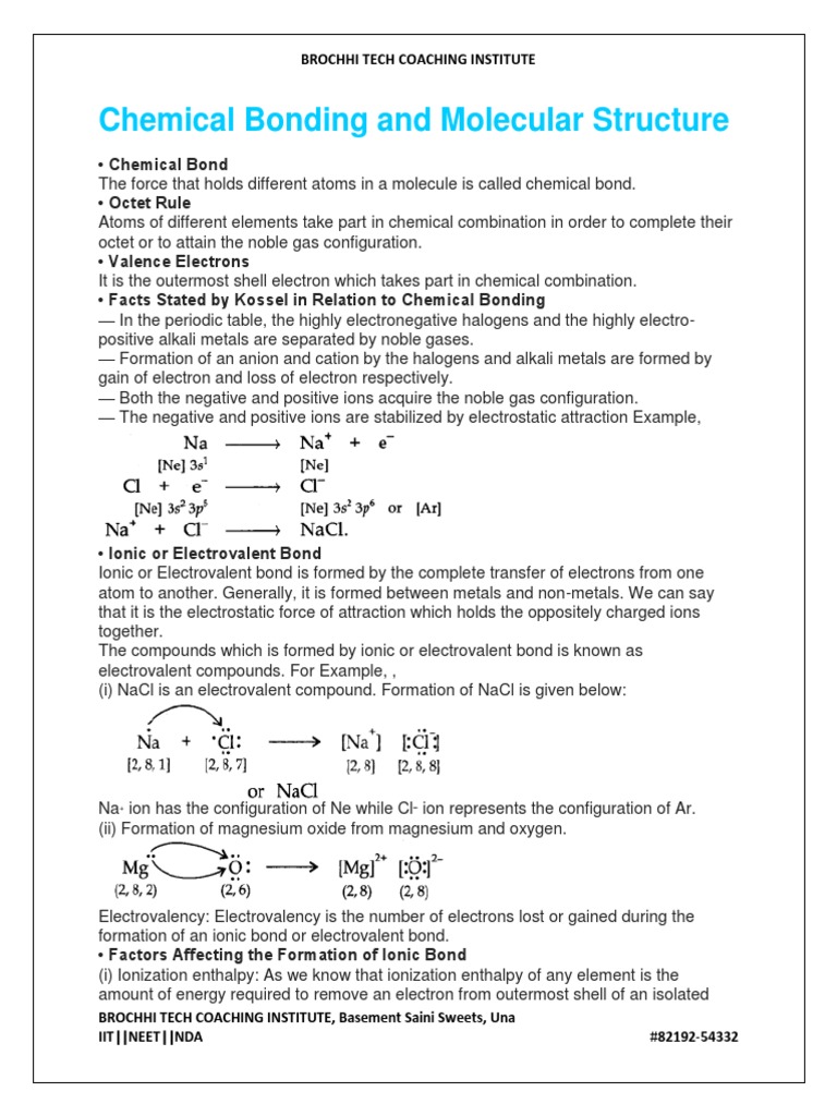 Chemical Bonding and Molecular Structure: - Chemical Bond - Octet Rule ...