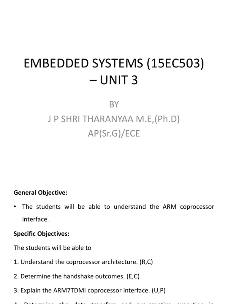 Embedded Systems (15ec503) - Unit 3: BY J P Shri Tharanyaa M.E, (PH.D ...