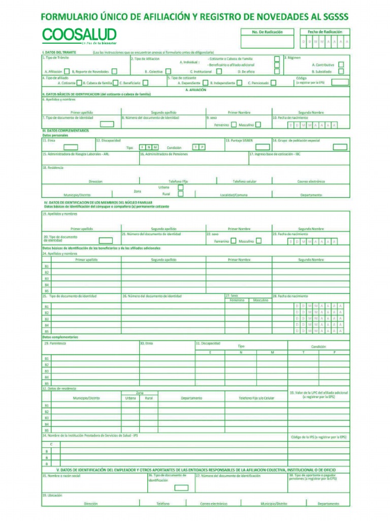 Formulario de Afiliacion Coosalud PDF | PDF