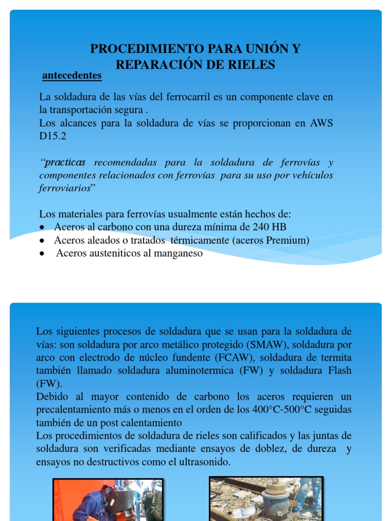 Procedimiento para Unión Y Reparación de Rieles: Antecedentes | PDF ...