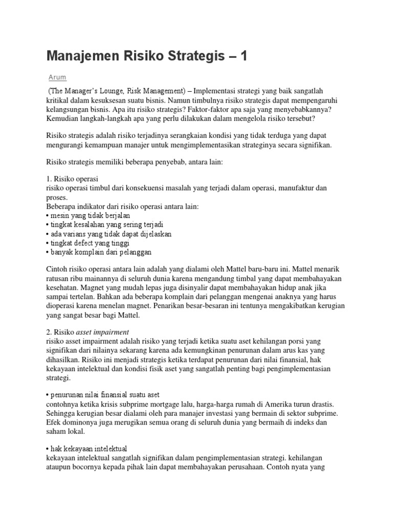 Manajemen Risiko Strategis | PDF