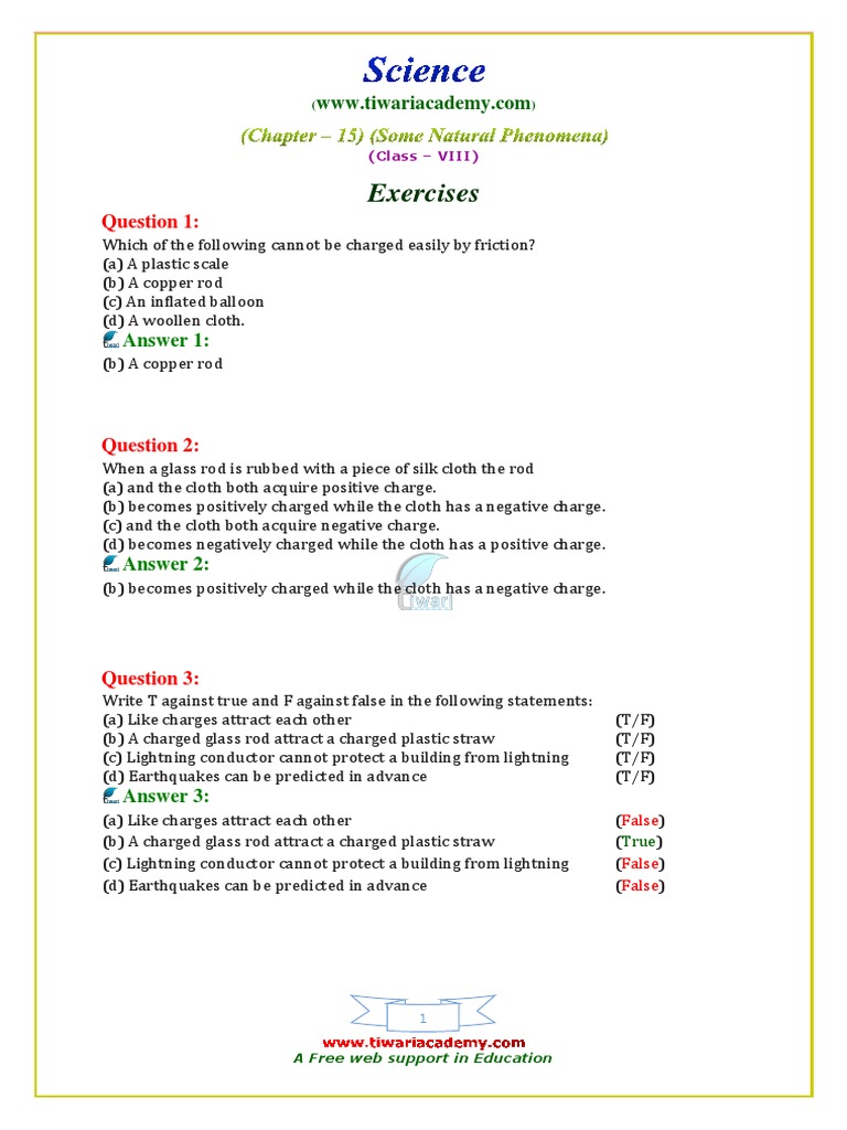 Ncert Solutions Science Class 8 | PDF | Electric Charge | Electricity