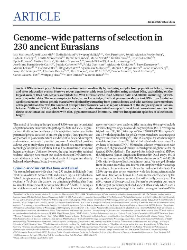 Article: Genome-Wide Patterns of Selection in 230 Ancient Eurasians ...