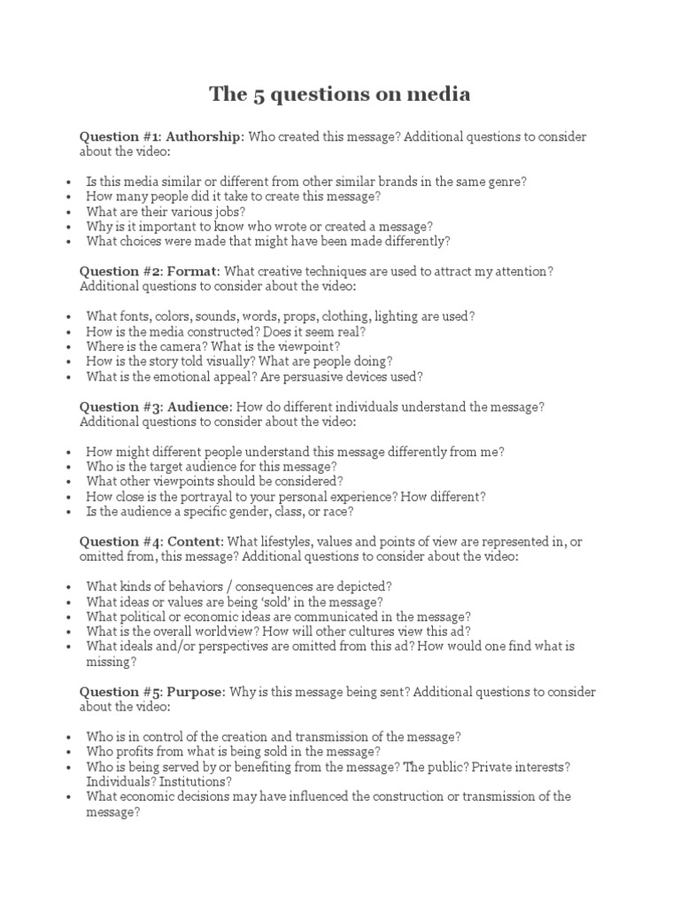 The 5 Questions On Media | PDF