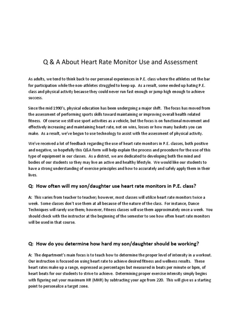 Heart Rate Monitor Use in P.E. Classes | PDF | Physical Education ...