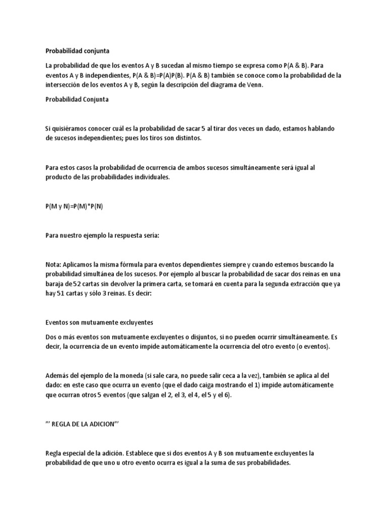 Probabilidad Conjunta: Definición y Ejemplos | PDF | Conjunto ...