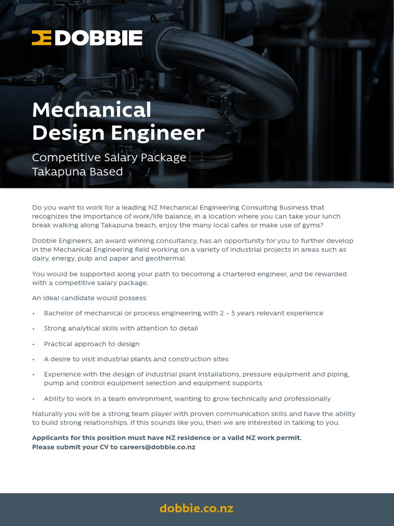 Mechanical Design Engineer: Competitive Salary Package Takapuna Based | PDF