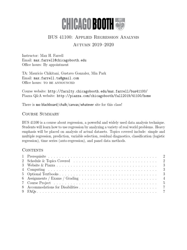 BUS 41100: Applied Regression Analysis | PDF | R (Programming Language) | Regression Analysis