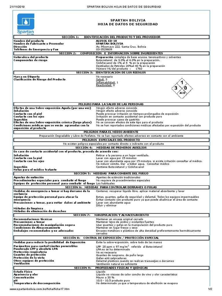 Spartan Bolivia Hoja de Datos de Seguridad | PDF | Mercurio (Elemento ...