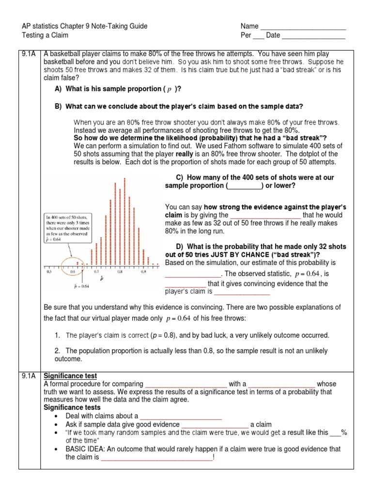 AP Statistics CH 9 Student Notes 2017 | PDF | P Value | Type I And Type ...