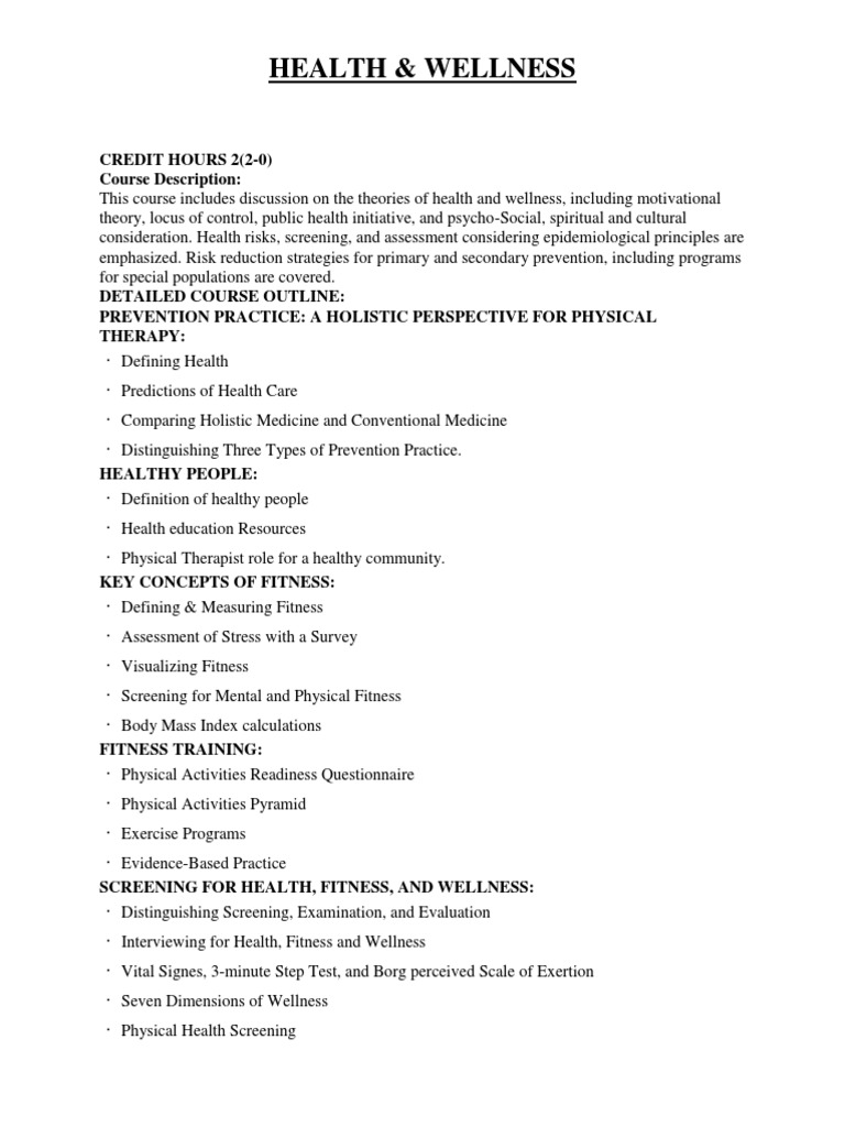 Outline | PDF | Physical Fitness | Public Health