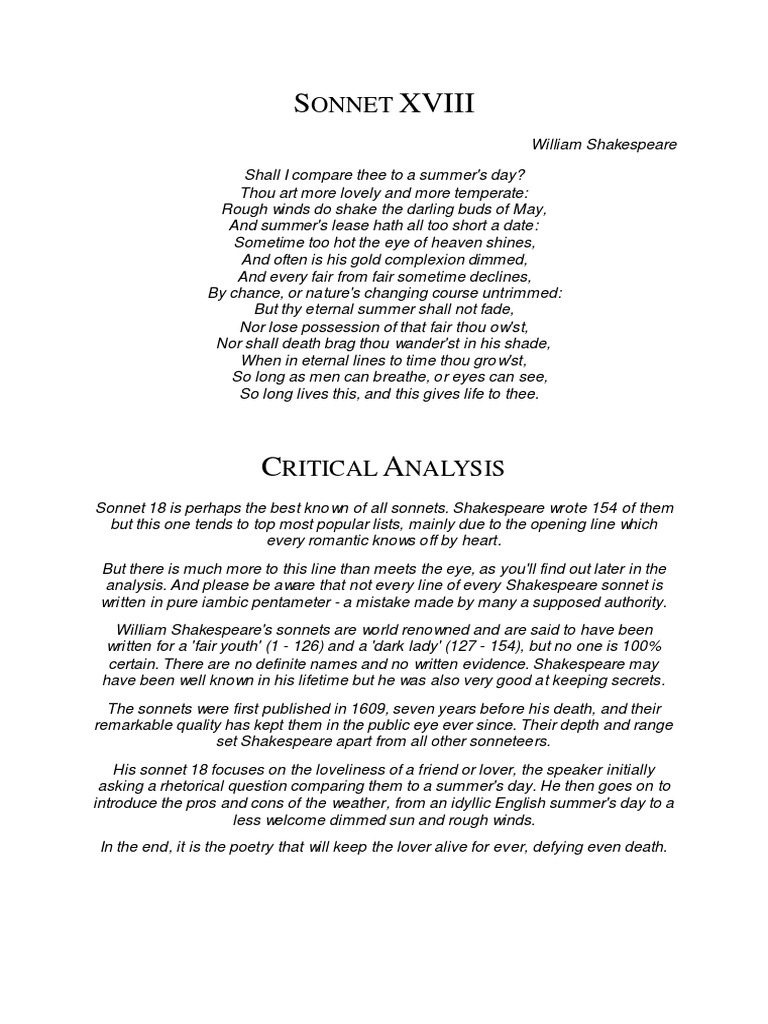 Critical Analysis | PDF | Shakespeare's Sonnets | Sonnets