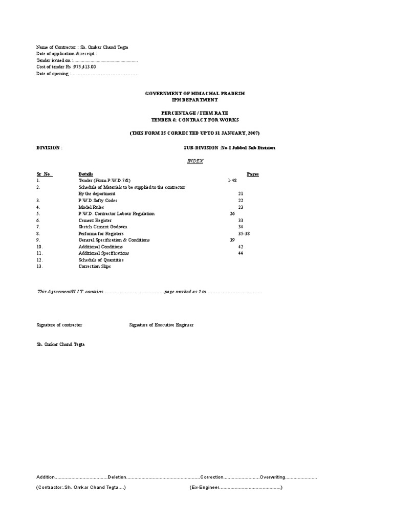 Himachal Pradesh Tender Document Guide | PDF | Breach Of Contract | Receipt
