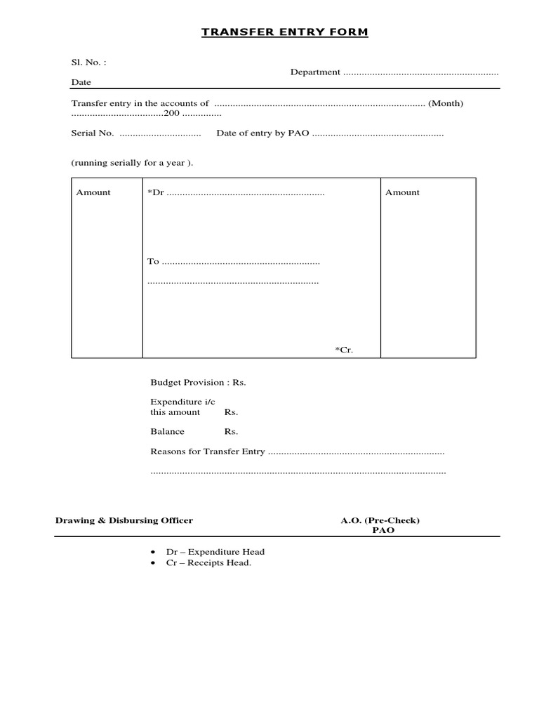 Transfer Entry Form | PDF