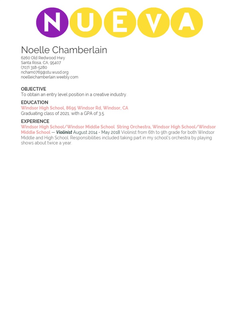 Noelle Chamberlain's Creative Resume | PDF