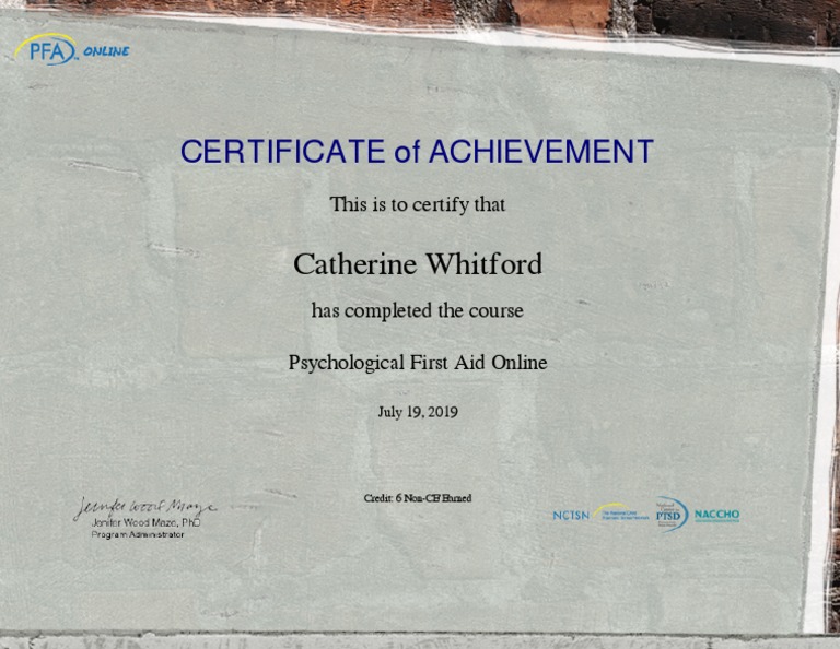 Psychological First Aid Online Pfa Online Certificate of Completion | PDF