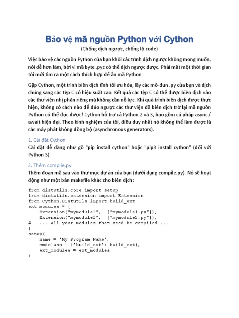 Bảo Vệ Mã Nguồn Python Với Cython | PDF