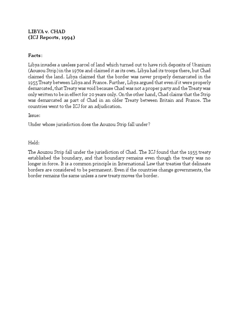 Libya vs. Chad: Aouzou Strip Jurisdiction | PDF