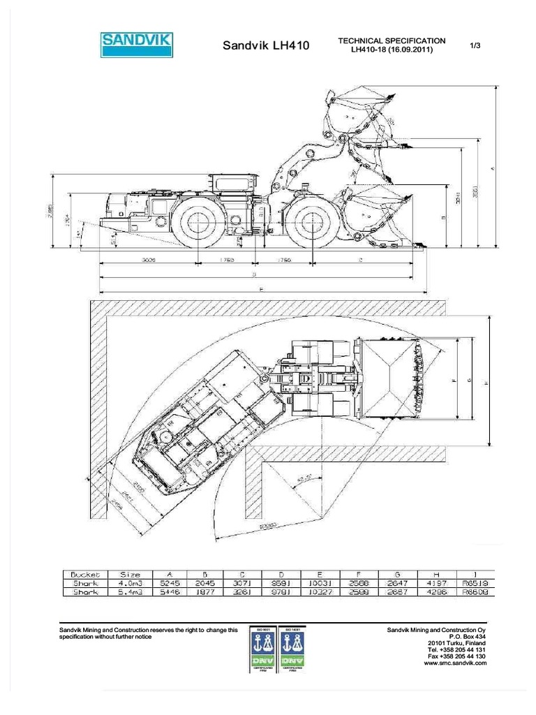 Sandvik LH410 Technical Specifications | PDF | Transmission (Mechanics ...