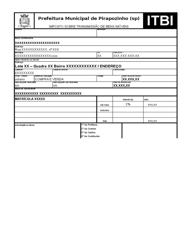 Itbi - Modelo | PDF | Impostos | Business