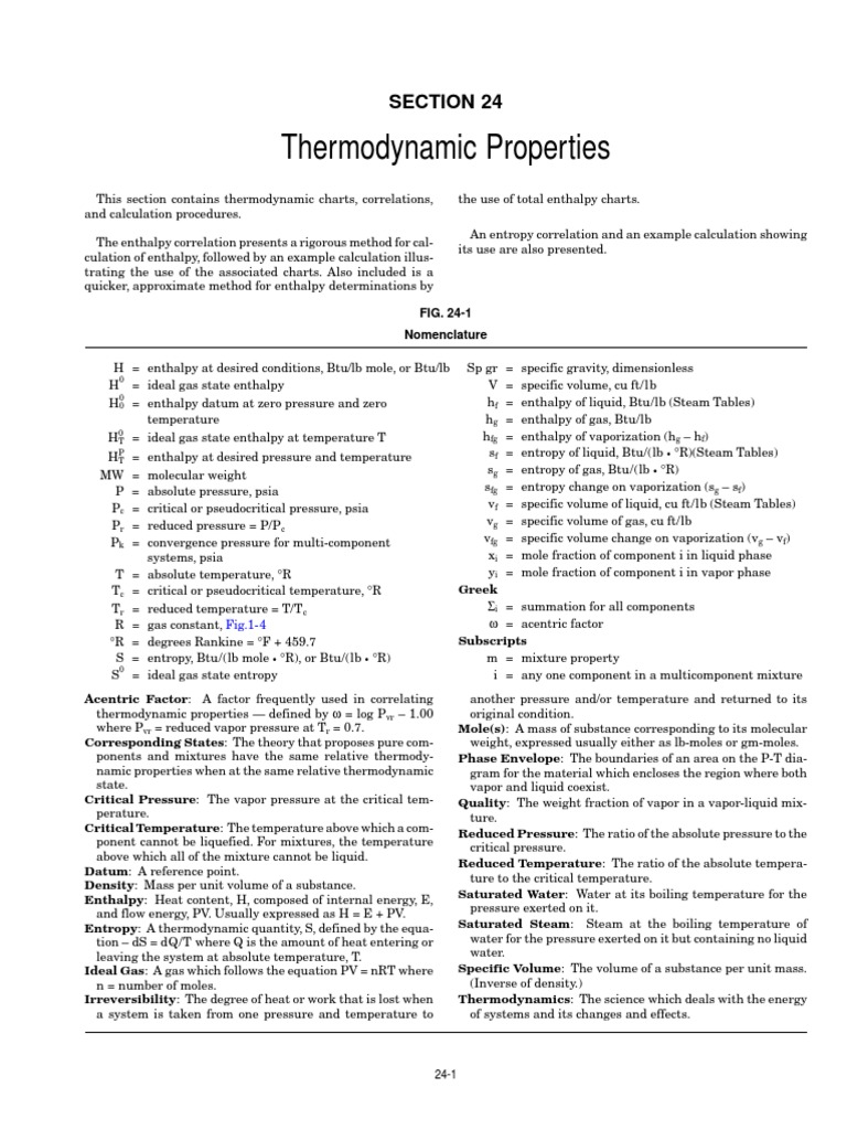 Thermodynamic Properties: Section 24 | Download Free PDF | Enthalpy | Gases