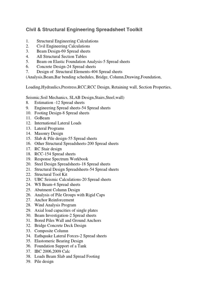 Civil Structural Engineering Spreadsheet Tool Kit | PDF | Deep ...