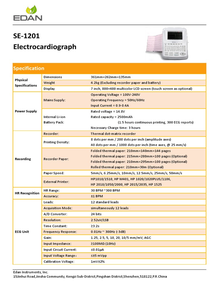 SE-1201 ECG Specification (20180307) | PDF | Alternating Current ...