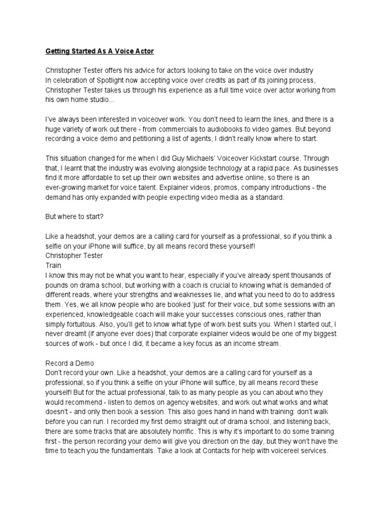 Getting Started As A Voice Actor | PDF | Voice Over | Voice Acting