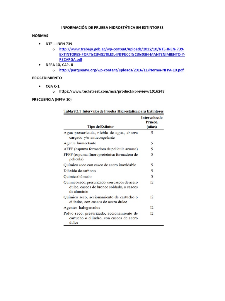 Información de Prueba Hidrostática en Extintores | PDF | Supresión de ...
