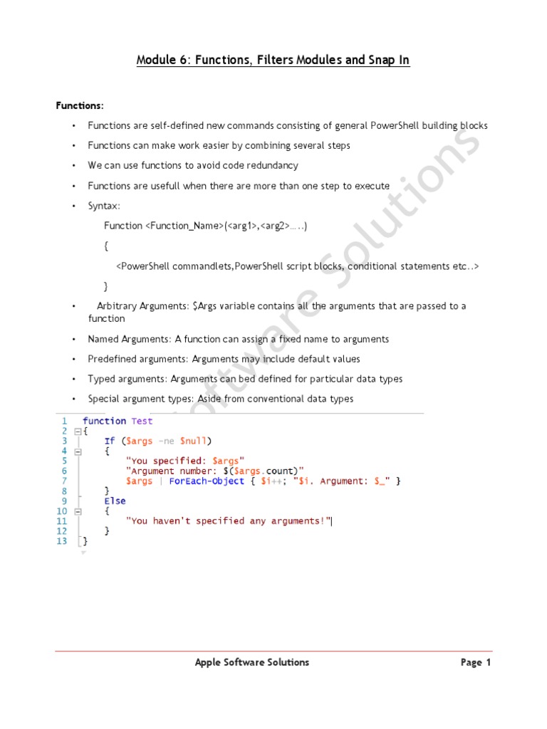 Module 6: Functions, Filters Modules and Snap in | PDF | Parameter (Computer Programming ...