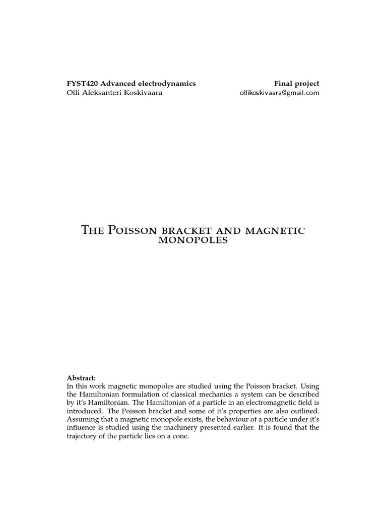 Poisson Bracket and Magnetic Monopoles | PDF | Hamiltonian Mechanics ...
