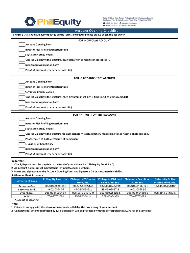 Essential Account Opening Checklist | PDF | Stocks | Securities (Finance)