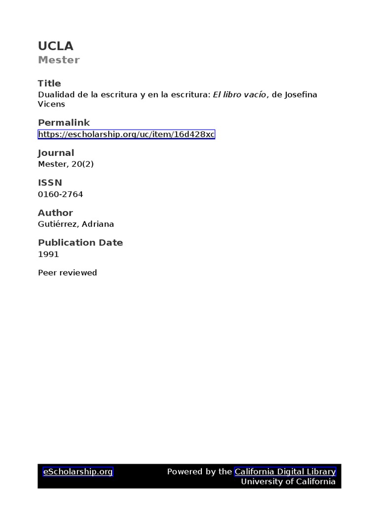 Dualidad de La Escritura y en La Escritura: El Libro Vacío, de Josefina ...
