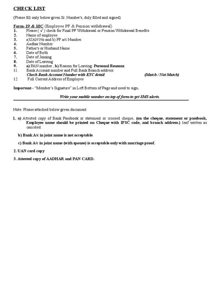 Form-19 & 10-C Check List | PDF