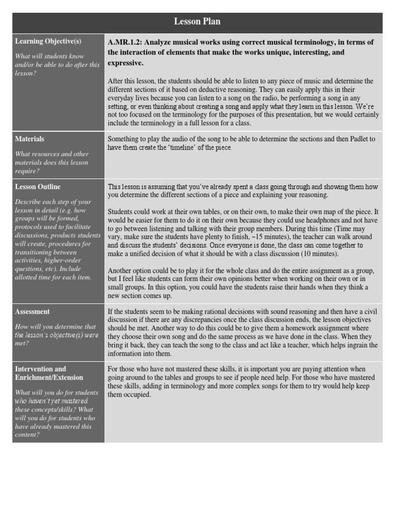 Lesson Plan Template | PDF | Homework | Lesson Plan