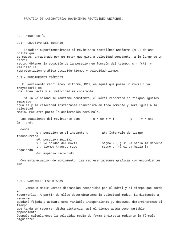 Practica de Laboratorio MRU | PDF | Velocidad | Masa