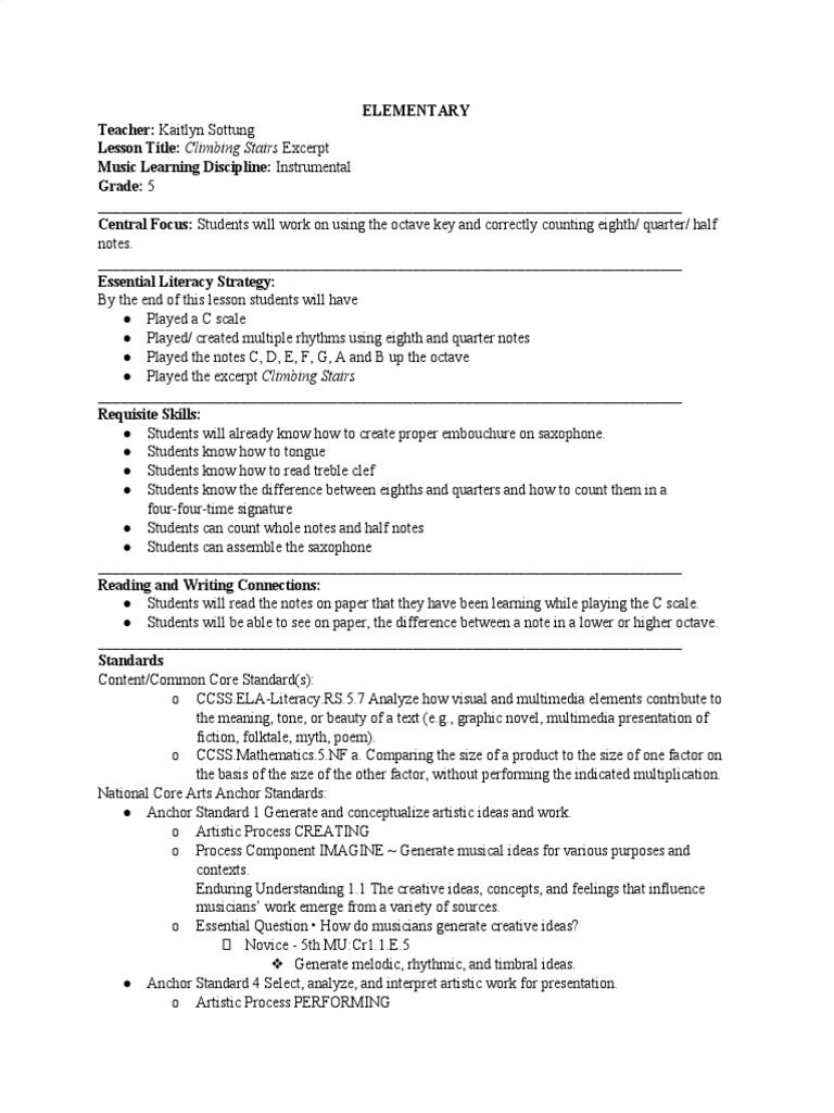 Saxophone Lesson Plan | PDF | Individualized Education Program | Teachers
