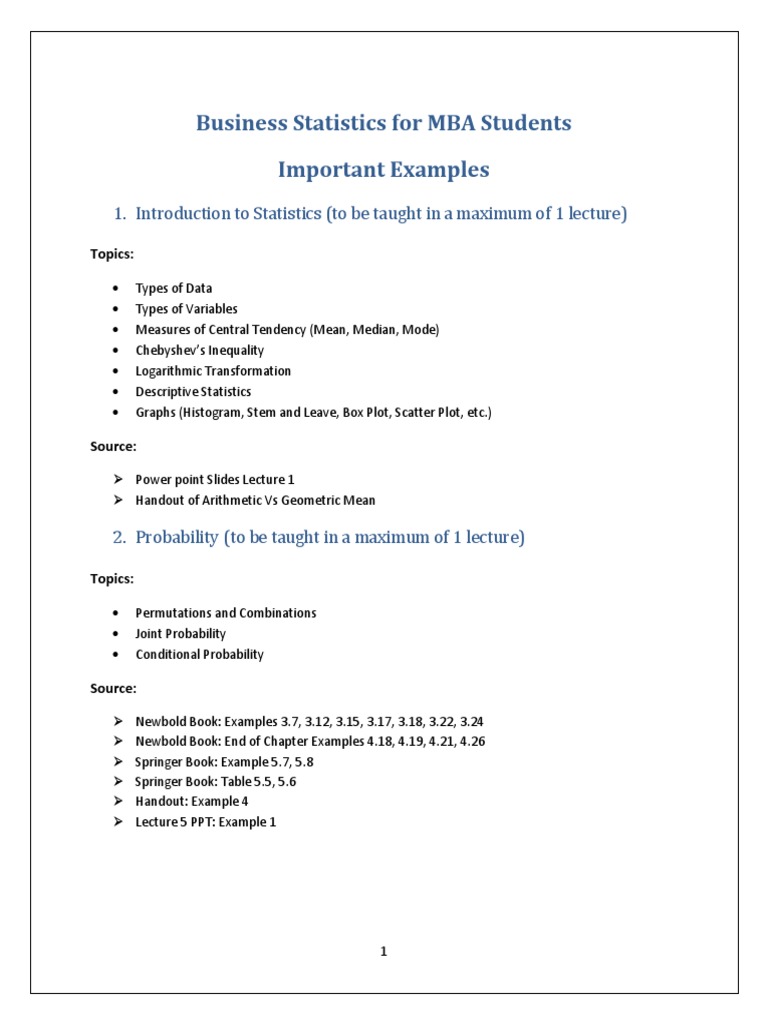 Business Statistics - Examples and Lecture Distribution (MBA) | PDF ...