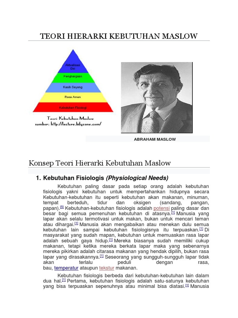 Teori Hierarki Kebutuhan Maslow | PDF