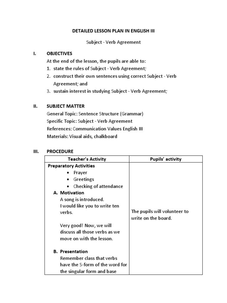 Mastering Subject-Verb Agreement: A Comprehensive Lesson Plan on the ...