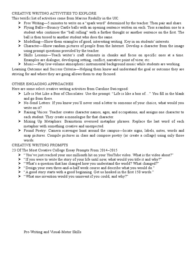 Creative Writing Activities for Students | PDF | Word | Writing