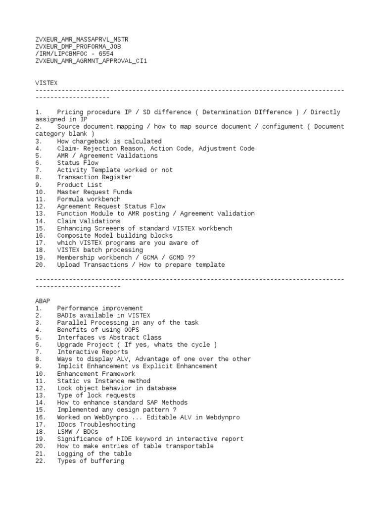 Vistex Questions | PDF