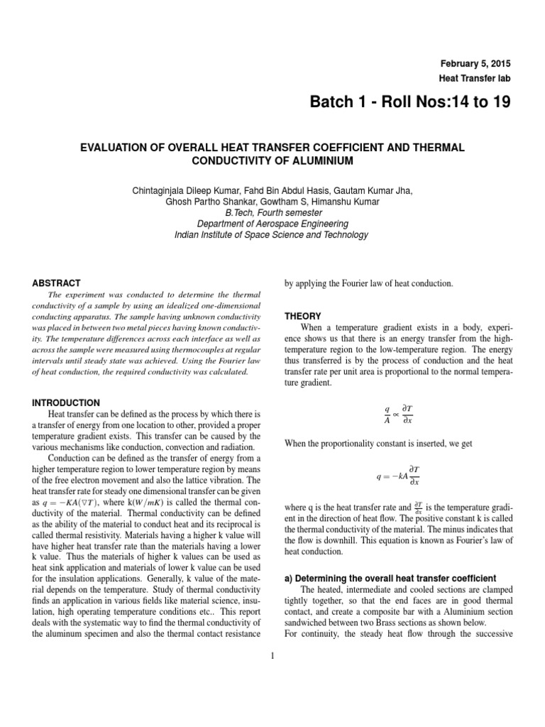 Heat Transfer Lab Experiment Report PDF | PDF | Thermal Conduction ...