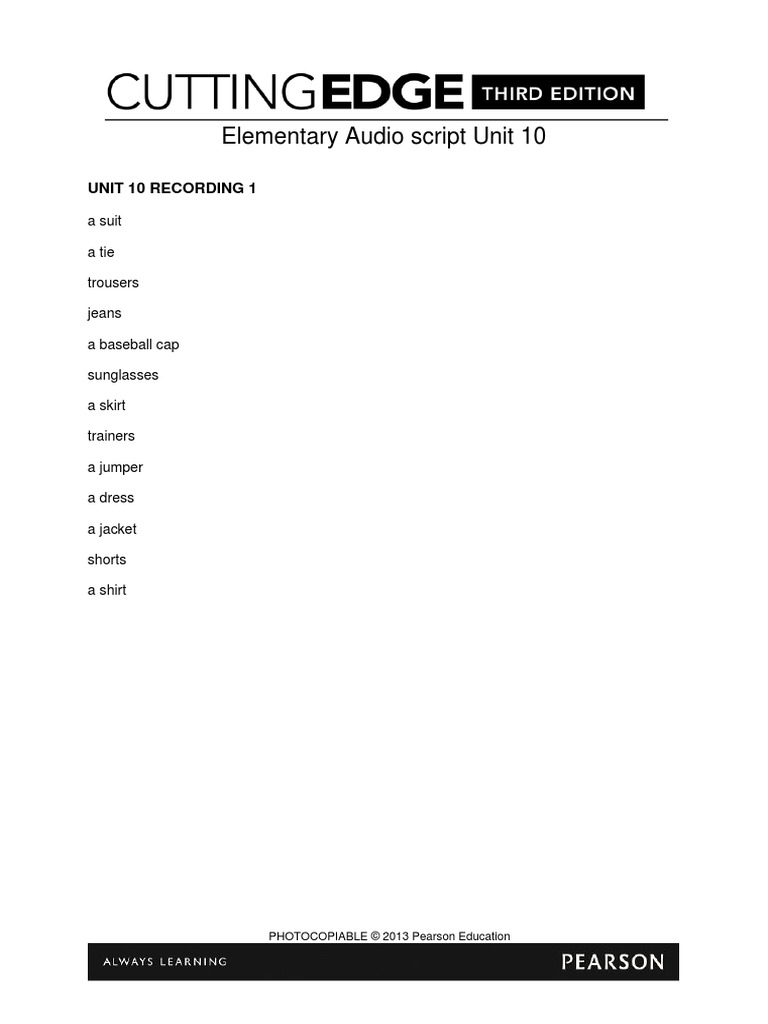 Elementary Audio Script Unit 10 | PDF | Clothing | Dress Codes